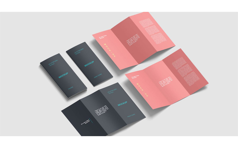 Isometric US Letter Tri Fold Brochure Mockups Set