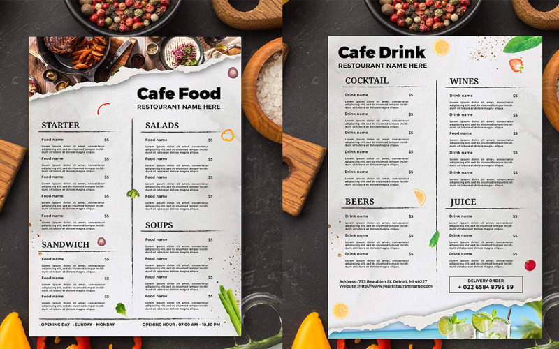 Modèle de menu alimentaire - double face - TemplateMonster