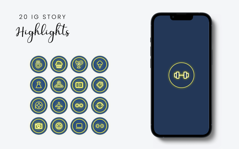 Navy Blue and Neon Instagram Story Highlight Icons | Social Media Icons ...