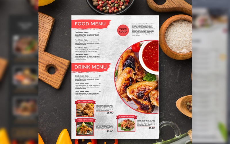 Folleto de menú de cafetería - Doble cara - TemplateMonster