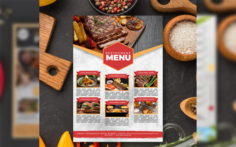 Menu de Comida Elegante - Modelo de Folheto - TemplateMonster