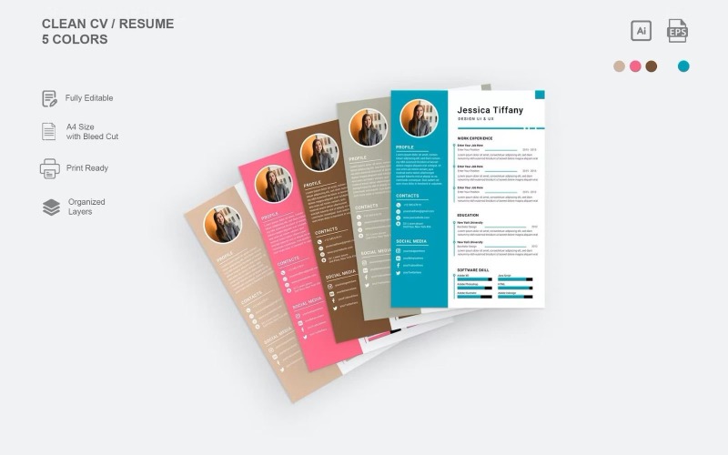 Resume Template with 5 different Colors - TemplateMonster
