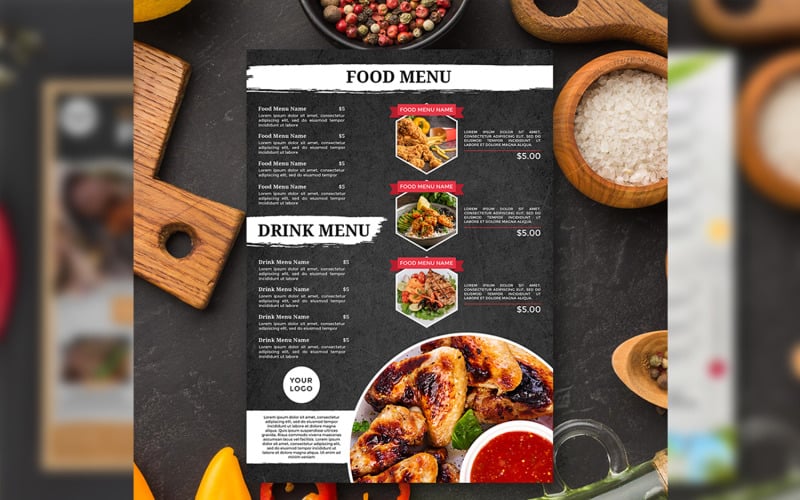 Modelo de Menu de Restaurante Preto #294243 - TemplateMonster