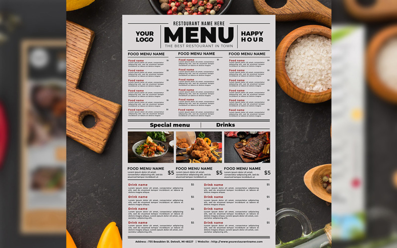 Modelo de menu de restaurante minimalista - TemplateMonster