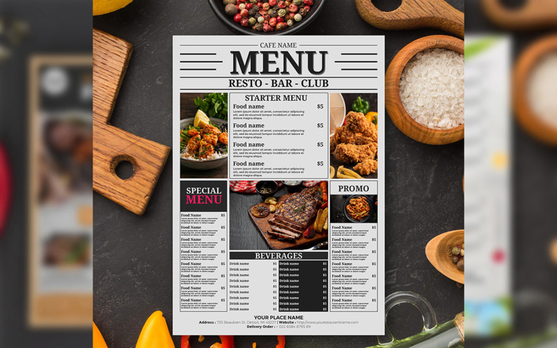 Modello di menu del ristorante d'epoca - TemplateMonster