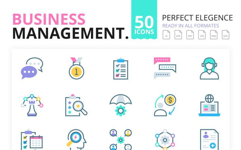 Iconos de colores de gestión empresarial - TemplateMonster