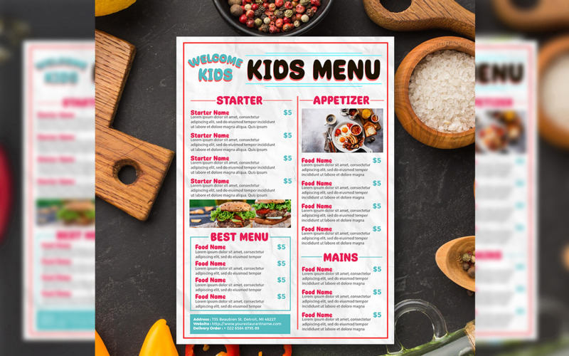 Menú para niños - Plantilla de volante - TemplateMonster
