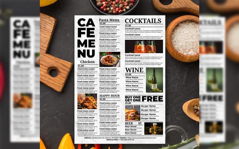 Plantilla de menú de restaurante blanco - TemplateMonster