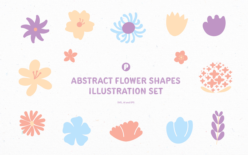 Conjunto de ilustración de formas de flores abstractas encantadoras