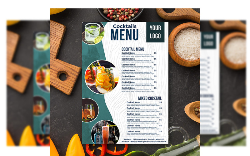 FREE - Cocktails Menu - Flyer Template #7 - TemplateMonster