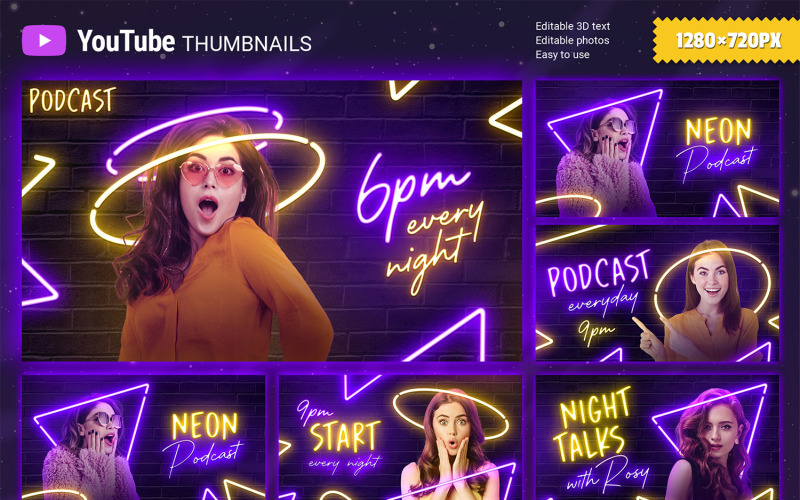 Leuchtende Neon-YouTube-Thumbnails #296997 - TemplateMonster