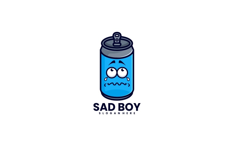 Canettes, triste, garçon, dessin animé, logo
