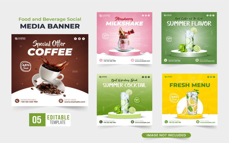 Beverage social media post bundle vector - TemplateMonster