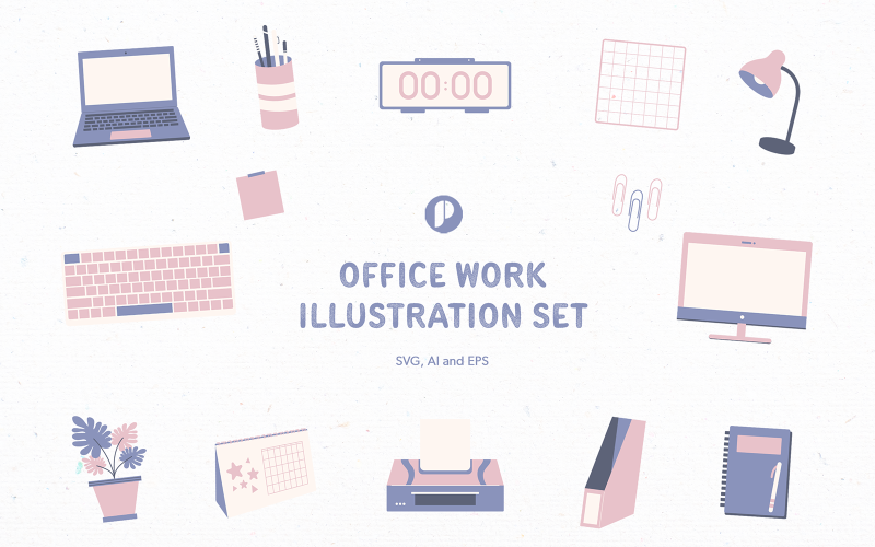 Calm and cute office work illustration set - TemplateMonster