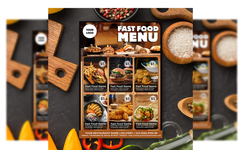 Menu fast food - Modello di volantino n. 2 - TemplateMonster