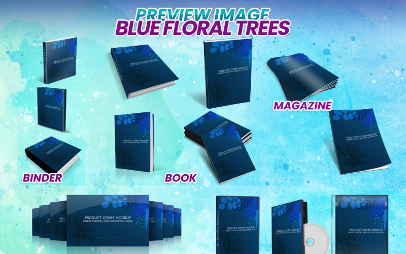 Mockups Set – Blue Floral Trees #297391 - TemplateMonster