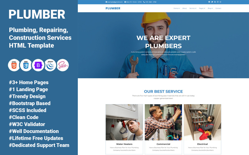 Plumber - Plumbing, Repairing, Construction HTML Template