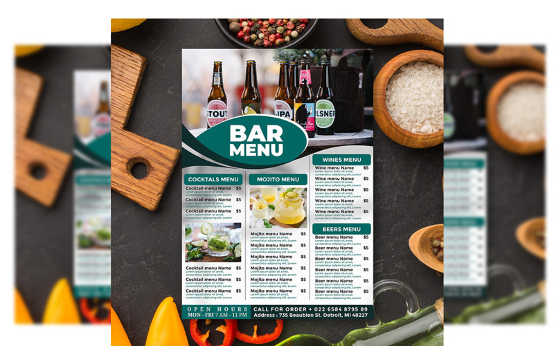 Bar Menu Design flyer template #297583 - TemplateMonster