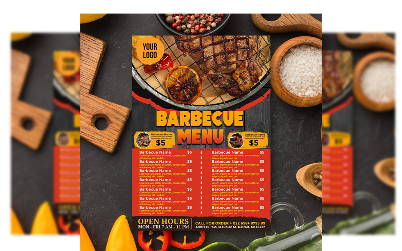 Design de menu de restaurante para churrasco