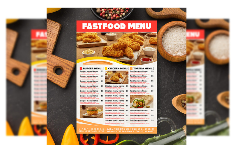 Menu fast food - Modello di volantino n. 3 - TemplateMonster