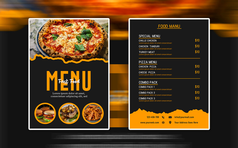 Gotowe do druku szablony ulotek z menu restauracji Fast Food