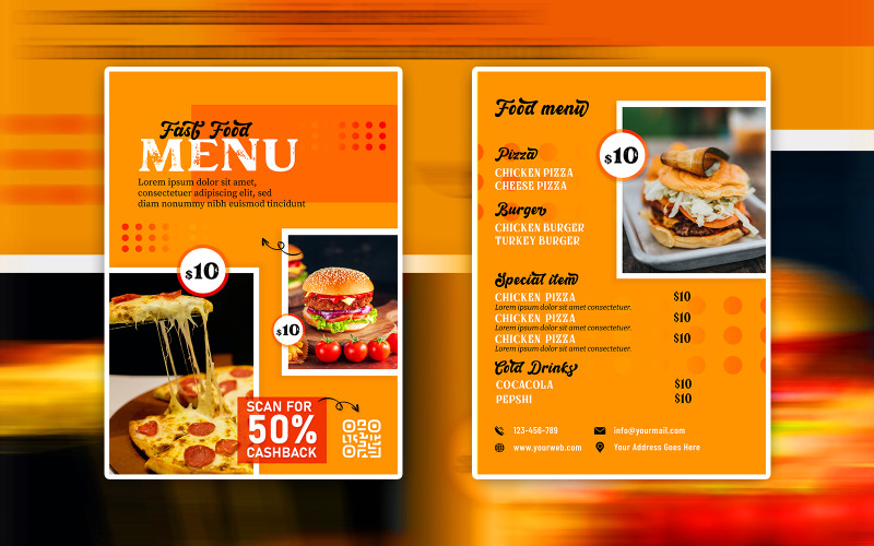 Gotowe do druku szablony ulotek z menu restauracji Fast Food