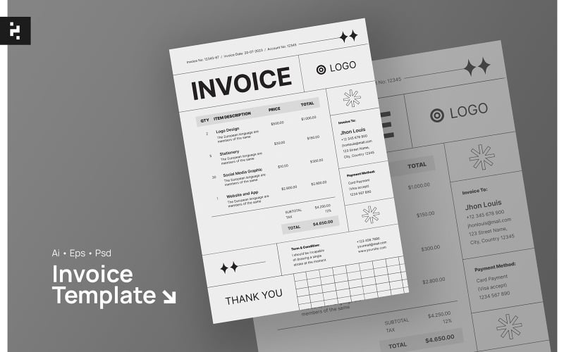 Creative Minimal Invoice Template #299775 - TemplateMonster