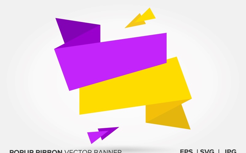 Purple And Yellow Color Popup Ribbon Vector Banner.