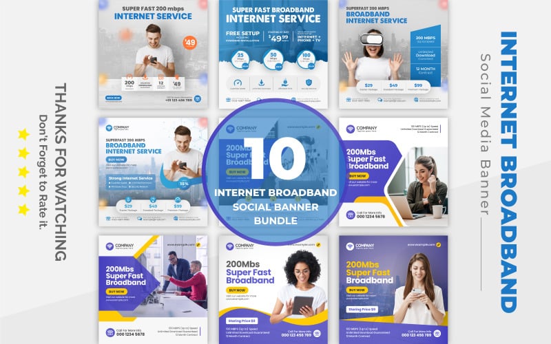 Editable Post Template Social Media Banners for Internet Service Promotion.