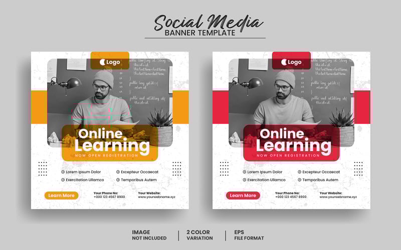 Education social media post banner template or online learning square ...