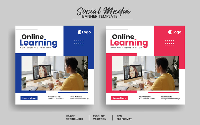 Education social media post banner template or online learning square ...