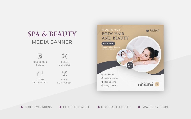 Modern Abstract Spa and beauty center social media Post