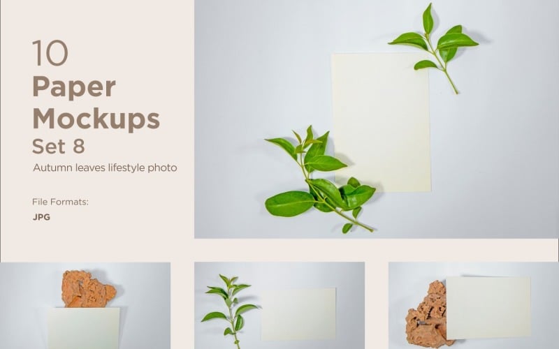 A5 Paper Mockup 10 Images Set With Autumn Theme And Green Leaves Set 8