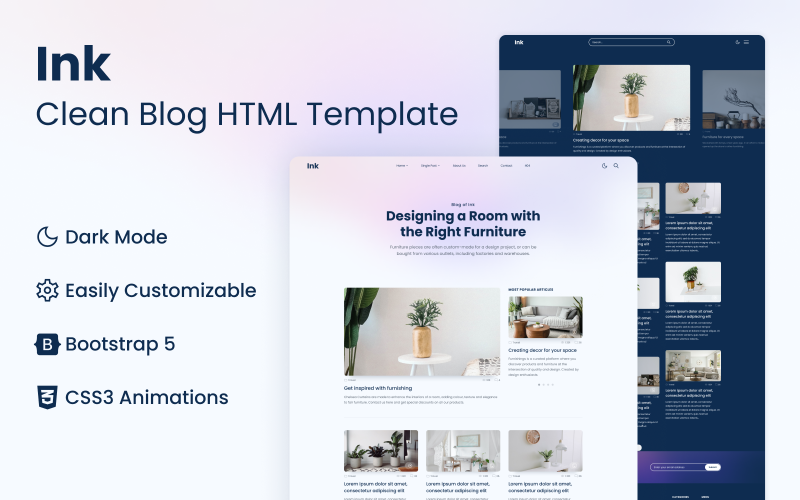 Encre - Modèle HTML de blog propre #301219 - TemplateMonster
