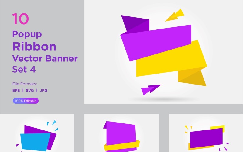 Popup Ribbon Vector Banner Set 4 #301421 - TemplateMonster