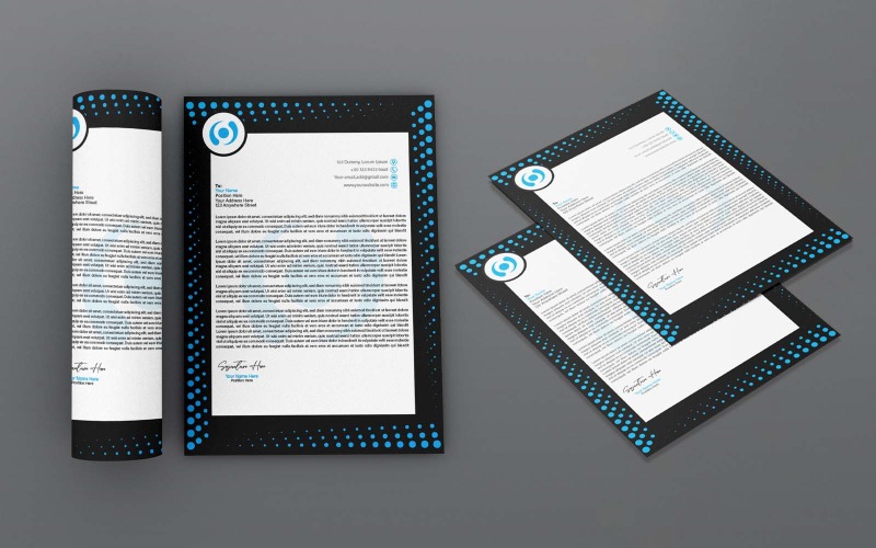Papel con membrete de empresa azul y negro de lujo - Identidad corporativa