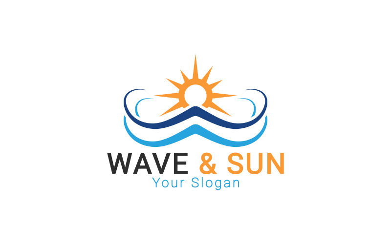 Logo soleil vague, logo soleil et mer, modèle de logo coucher de soleil