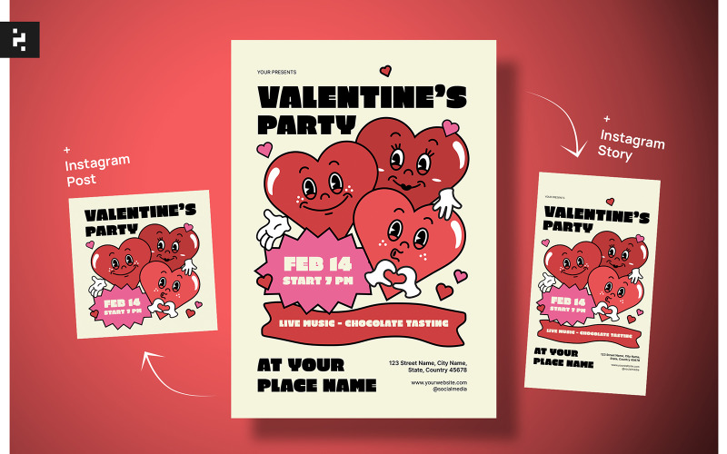 Valentine Flyer - Retro Groovy Theme - TemplateMonster