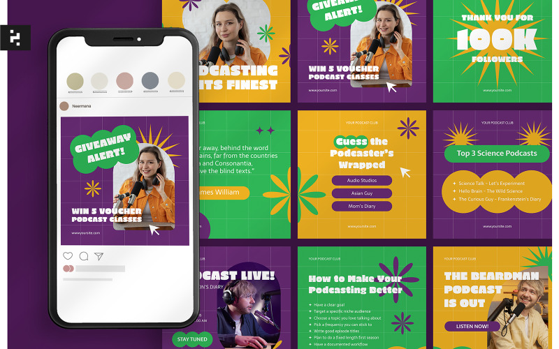 Podcast Instagram Post - Retro Groovy - TemplateMonster