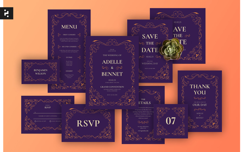 Purple Luxury Wedding Suite Template - TemplateMonster