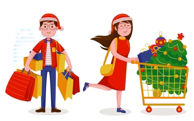 Compras navideñas ilustración vectorial #01 - TemplateMonster