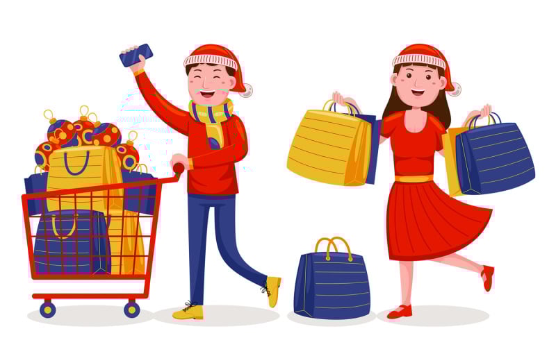 Compras navideñas ilustración vectorial #02 - TemplateMonster