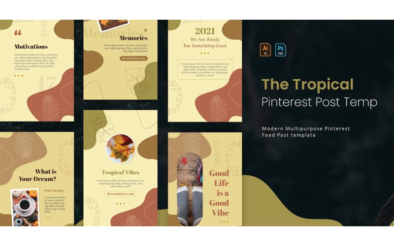 Tropical Motivation Pinterest Post Template - TemplateMonster