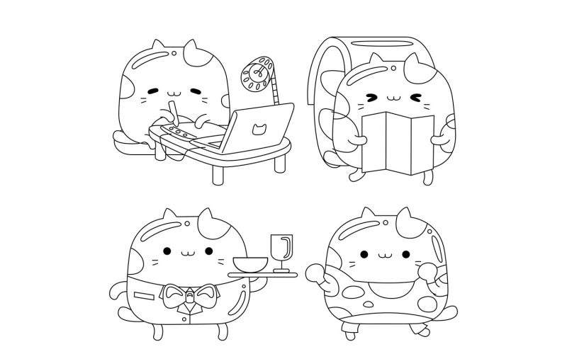Cute Cat Character Outline Pack #02 #304931 - TemplateMonster