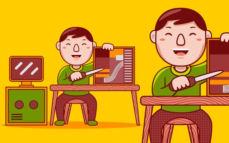 Computer Technician Profession Cartoon - Vector Illustration