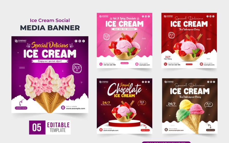Icecream Banner PSD Template Social Media - TemplateMonster