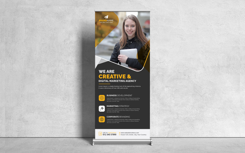 Modern Yellow Corporate Roll Up Banner, X Banner, Standee, Pull Up ...
