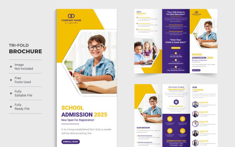 School admission leaflet brochure vector - TemplateMonster
