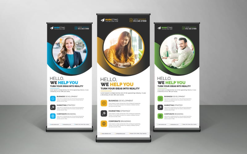 Blue, Yellow, Green Corporate Roll Up Banner, X Banner, Standee Design ...