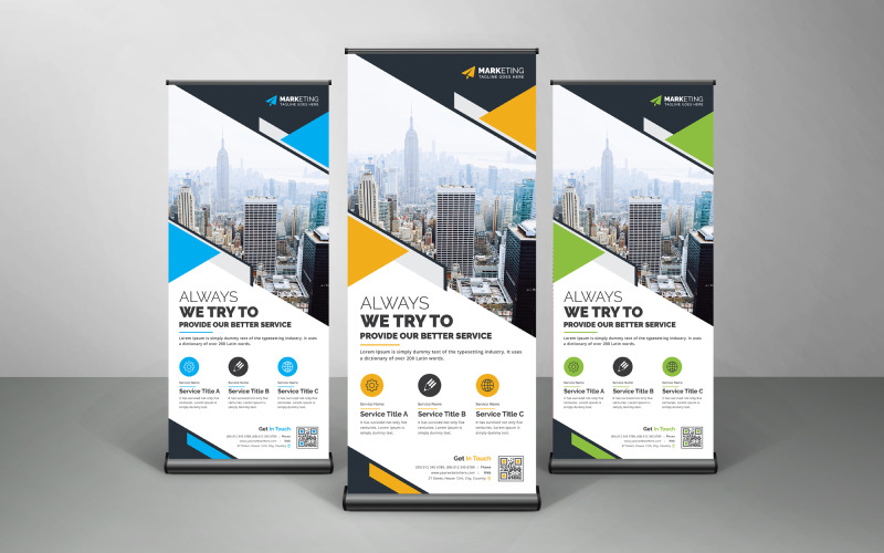 Blue, Yellow, Green Corporate Roll Up Banner, X Banner, Standee ...